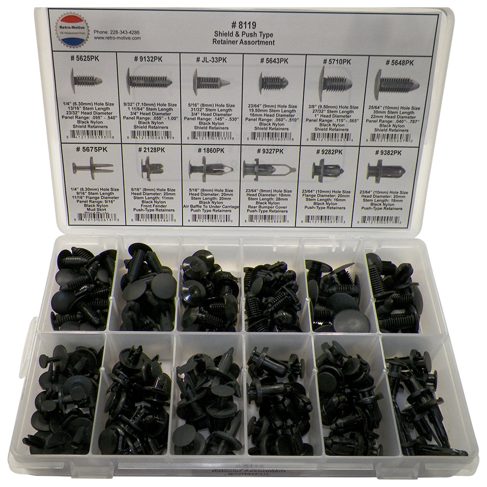 Nylon Shield Push Type Retainer Assortment 12 Sizes (192 Pcs) Plastic ...