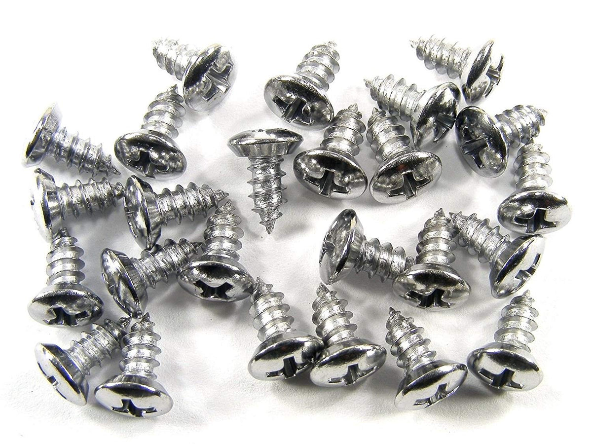 Chrome #8 x 3/8" Phillips Oval Head Trim Screws Ford GM Mopar (Qty-25 ...