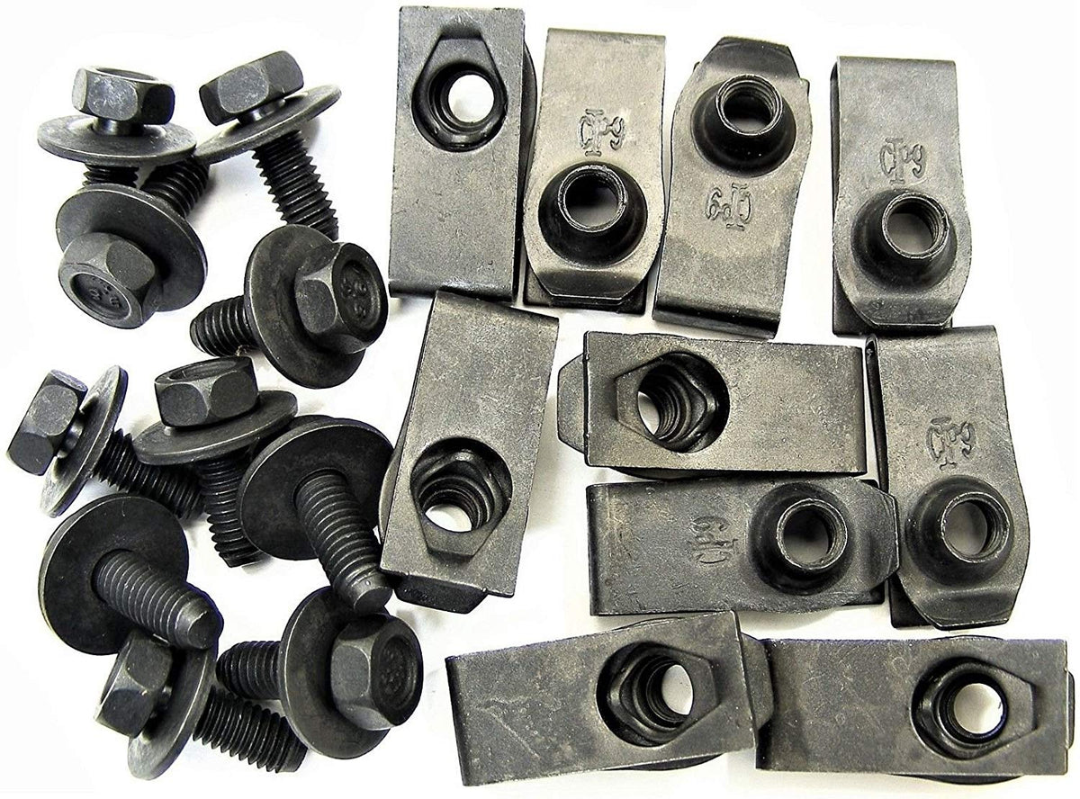 Body Bolts & U Nut Clips M6-1.0 x 16mm Long 10mm Hex (20 Pcs) #2111 (1 ...