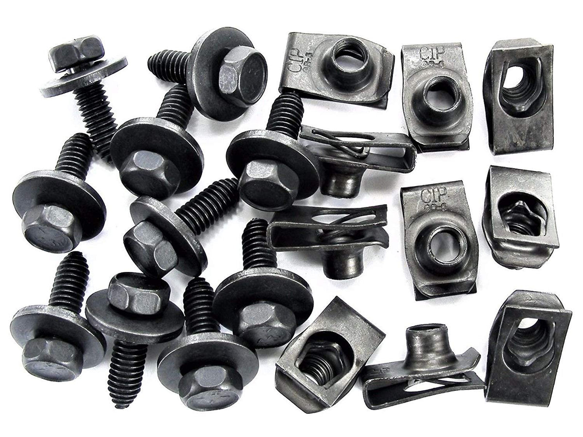 Body Bolts & U-Nut Clips 5/16-18 x 1" Long- 1/2 Hex- 20 Pcs (1907/1930 ...